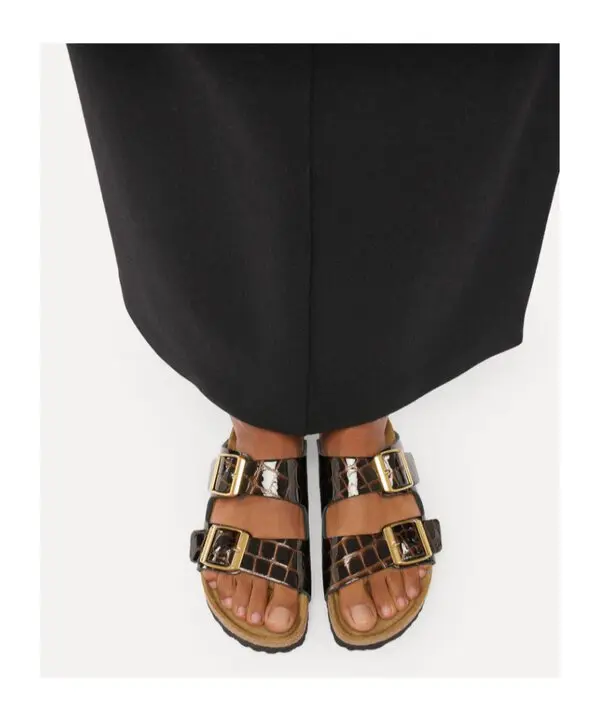 BIRKENSTOCK Arizona Croc-effect Leather Sandals With Adjustable Buckles - Black Embossing