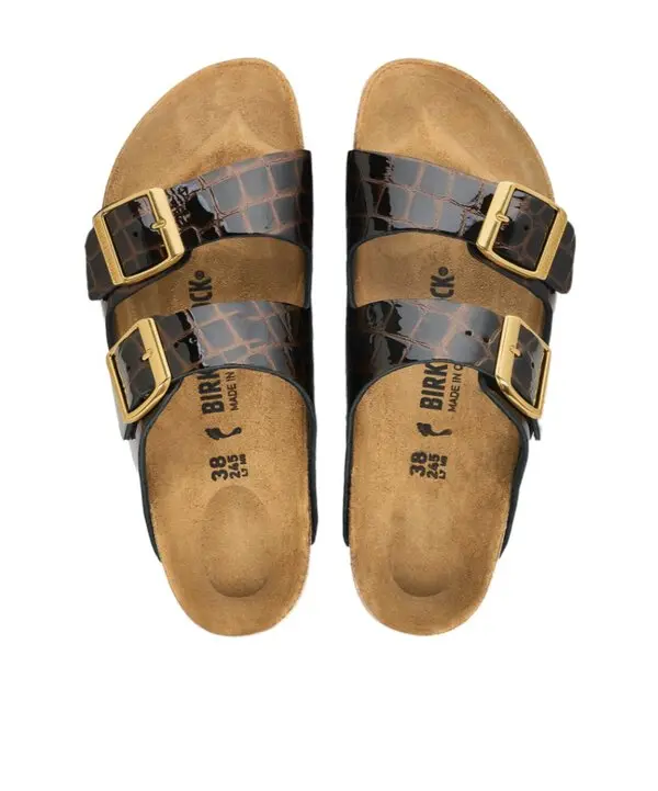 BIRKENSTOCK Arizona Croc-effect Leather Sandals With Adjustable Buckles - Black Embossing