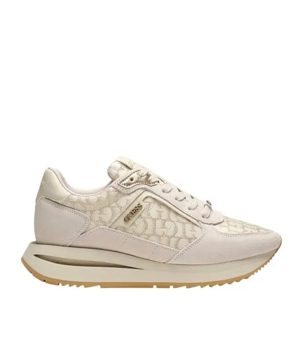 Guess Logo-print Suede-panel Sneakers - Nude