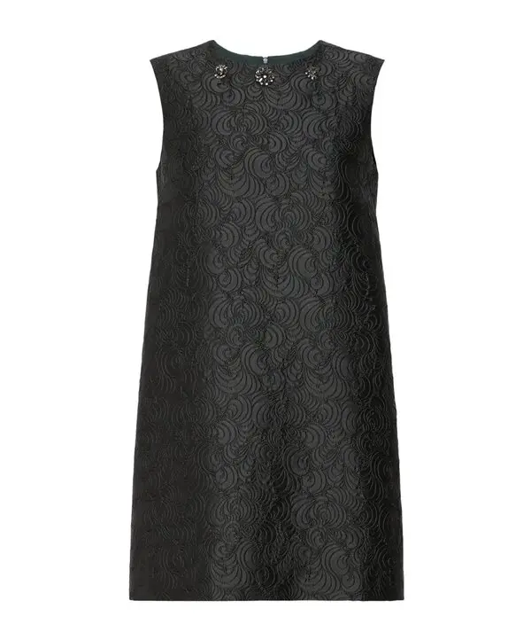 Max Mara Stmvicolo Crewneck Embroidered Mini Dress - Dark Green