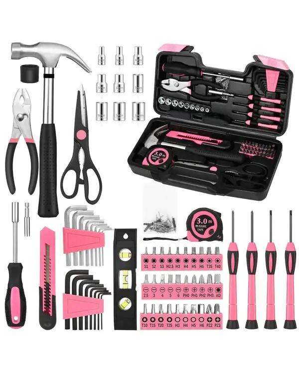 XDOVET Tool Kit Home Repair Toolbox Office College - Pink 144-piece