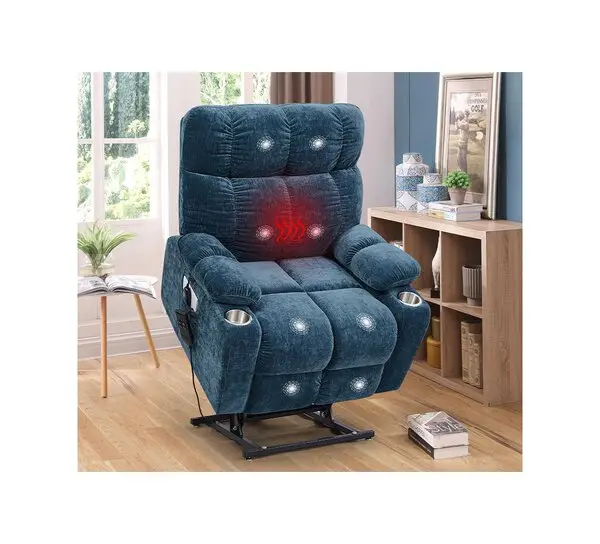 CLIHOME Dual Motor Power Lift Recliner Chair For Elderly Infinite Position Lay Flat 180degree Recliner With Heat Massage - Blue