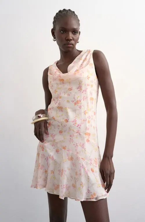 Topshop Floral Cowl Neck Minidress