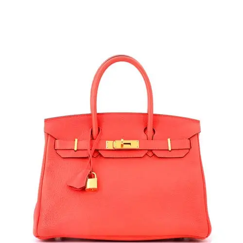 Hermès Birkin Handbag Clemence With Gold Hardware 30 - Red
