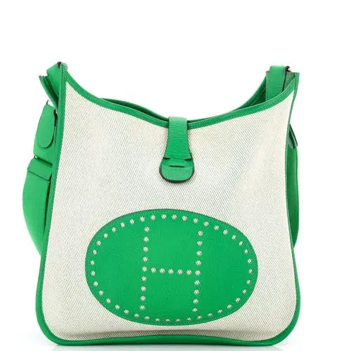 Hermès Evelyne Bag Gen Iii Toile And Leather Gm - Green