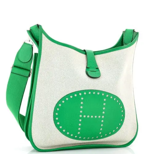 Hermès Evelyne Bag Gen Iii Toile And Leather Gm - Green