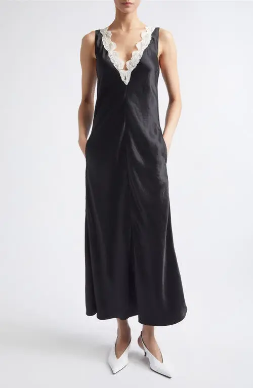 Maria Mcmanus Lace V-neck Satin Maxi Dress - Black