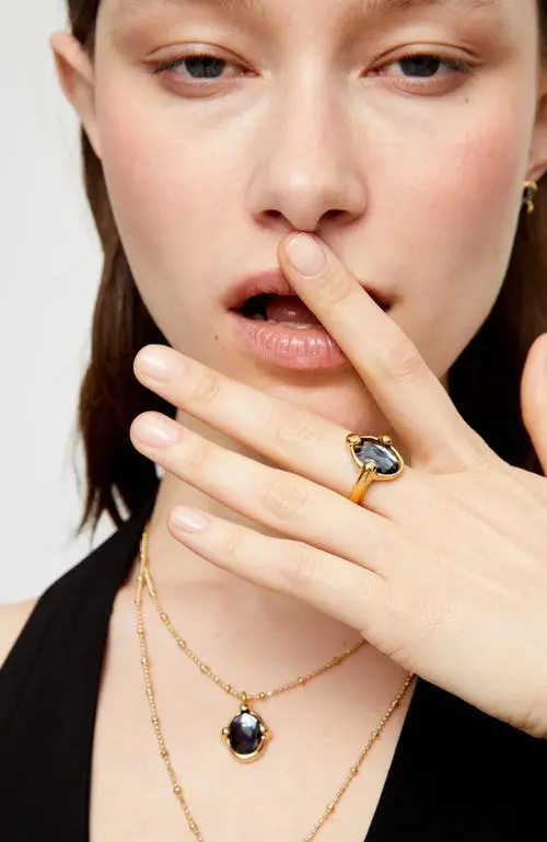 UNODE50 18k -plated Ring With Black Faceted Crystal