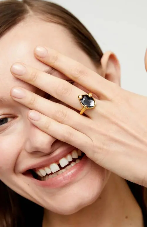 UNODE50 18k -plated Ring With Black Faceted Crystal