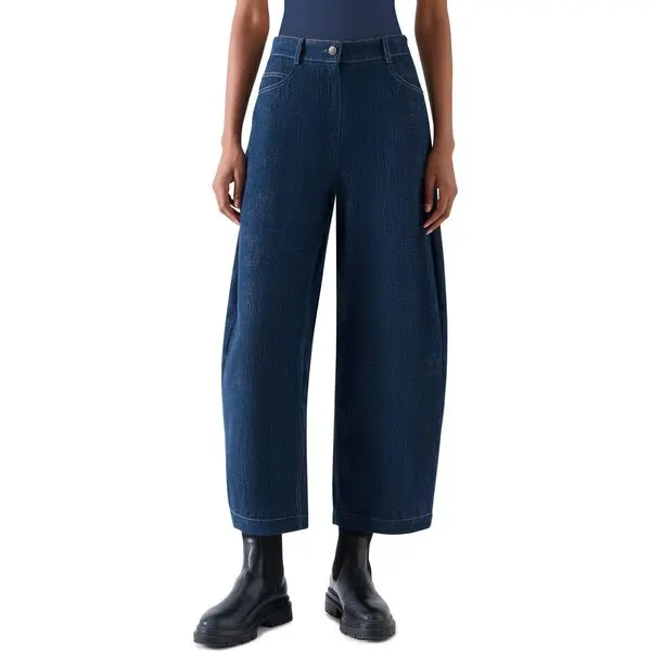 Akris Farrow Crop Barrel Leg Jeans - Blue Denim