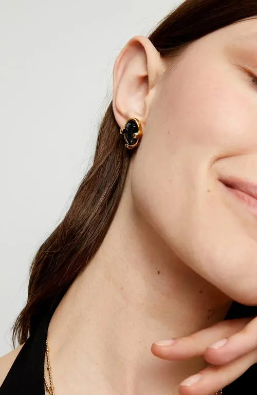 UNODE50 18k -plated Earrings With Black Faceted Crystal