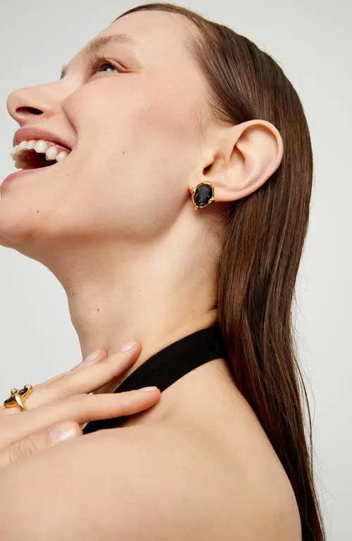 UNODE50 18k -plated Earrings With Black Faceted Crystal