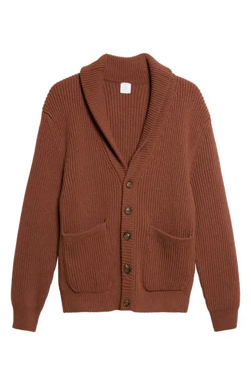 Eleventy Rib Shawl Collar Wool Cardigan - Amber