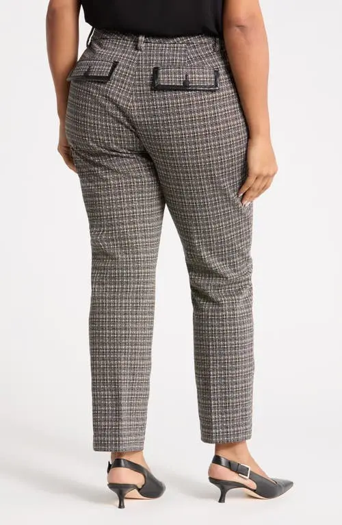 LIVERPOOL Faux Leather Trim Checkered Tapered Pants