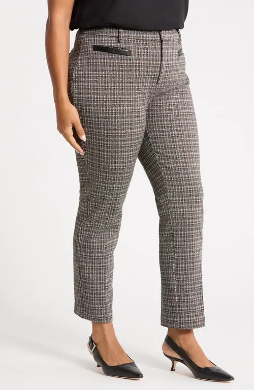 LIVERPOOL Faux Leather Trim Checkered Tapered Pants