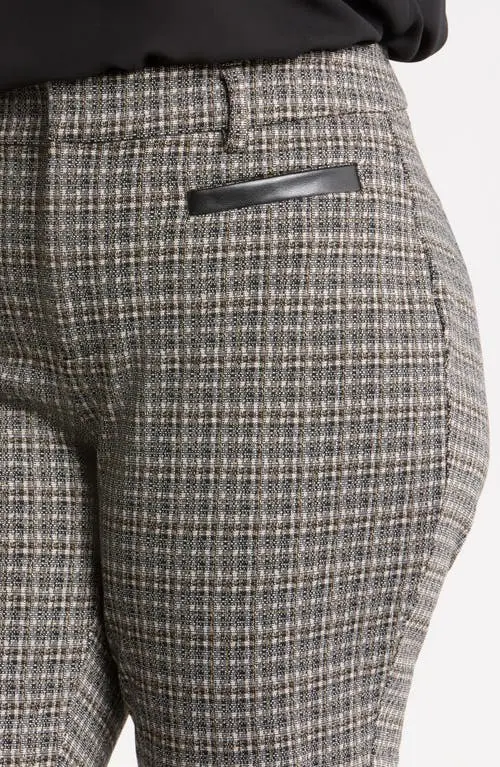 LIVERPOOL Faux Leather Trim Checkered Tapered Pants