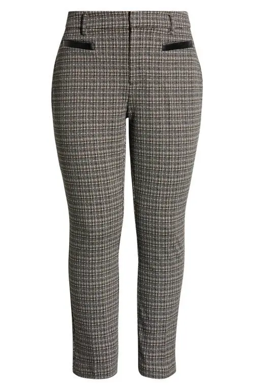 LIVERPOOL Faux Leather Trim Checkered Tapered Pants