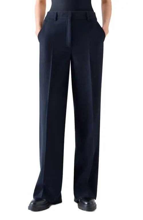 Akris Chiaro Virgin Wool Blend Straight Leg Pants - Navy