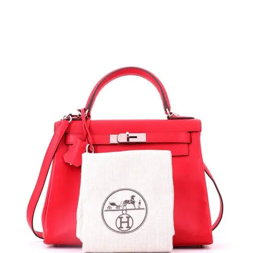 Hermès Kelly Handbag Verso Evercolor With Palladium Hardware 28 - Red