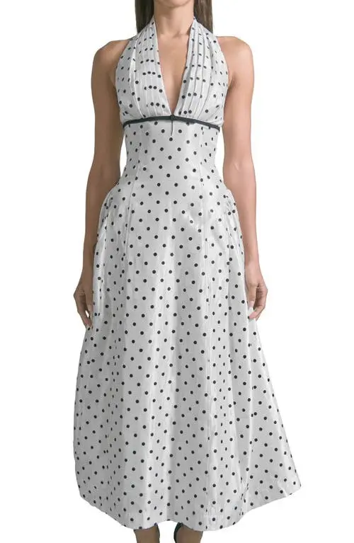 Endless Rose Polka Dot Halter Neck Maxi Dress - Off White