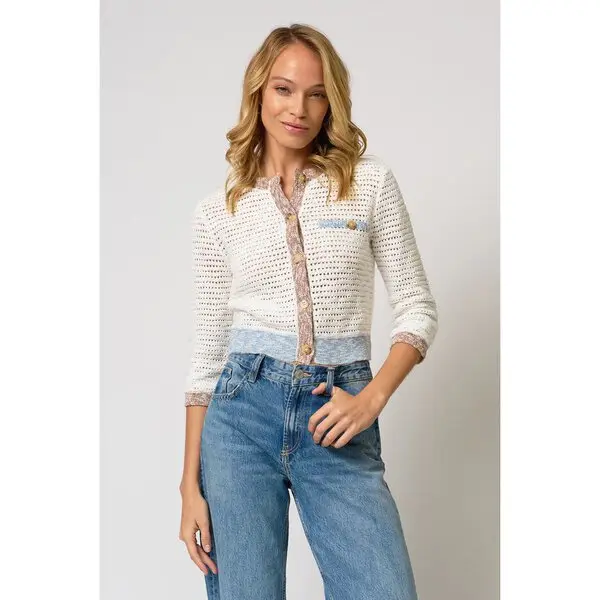 Central Park West Ora Melange Crochet Sweater - Ivory Multi