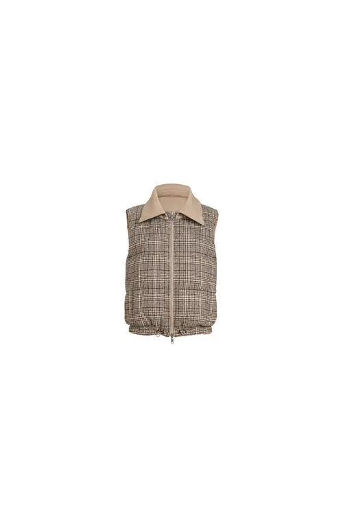 Brunello Cucinelli Reversible Down Vest With Detachable Leather Collar And Monili - Camel