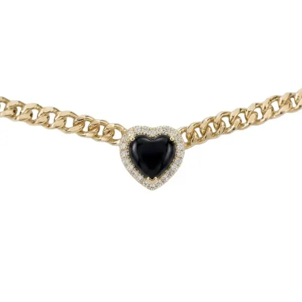 BLOOMTINE | EARTH ANGEL HQ Black / Gold Loves Frequency™ Mini Gold Plated Black Onyx Heart Choker Necklace - Black/gold