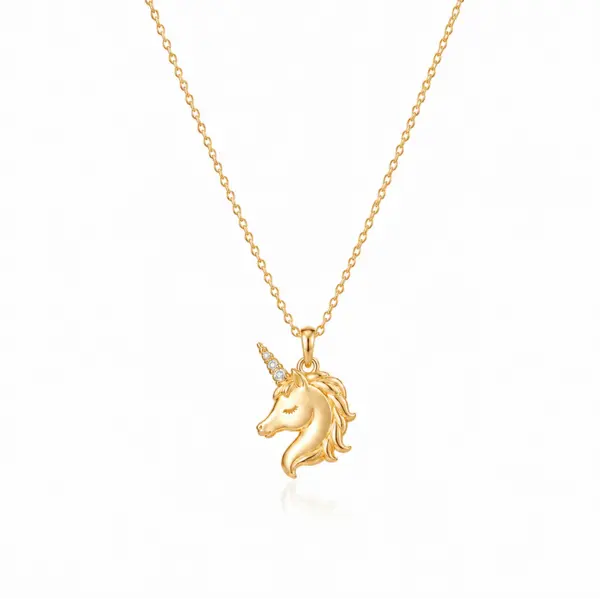 ORMIRO Unicorn Necklace In Solid & Diamonds - Gold