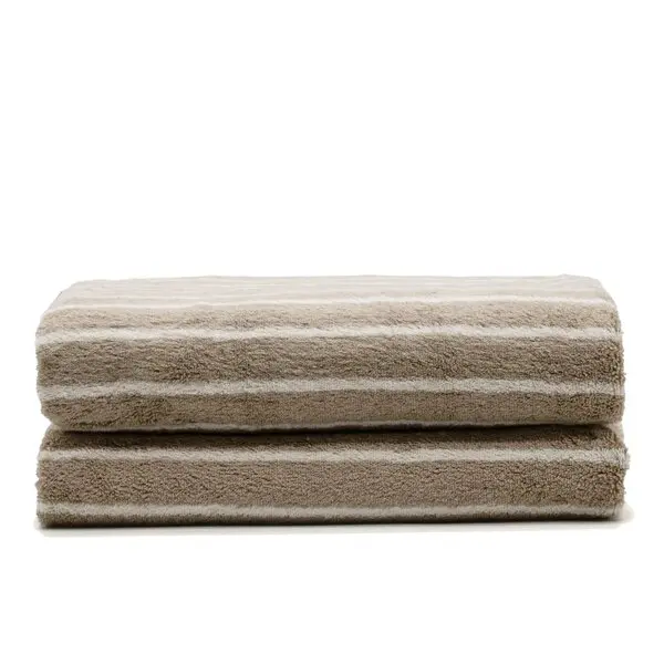 ITALIC Neutrals Ultraplush Australian Cotton Bath Towels Set Of Two Striped Tan - Brown