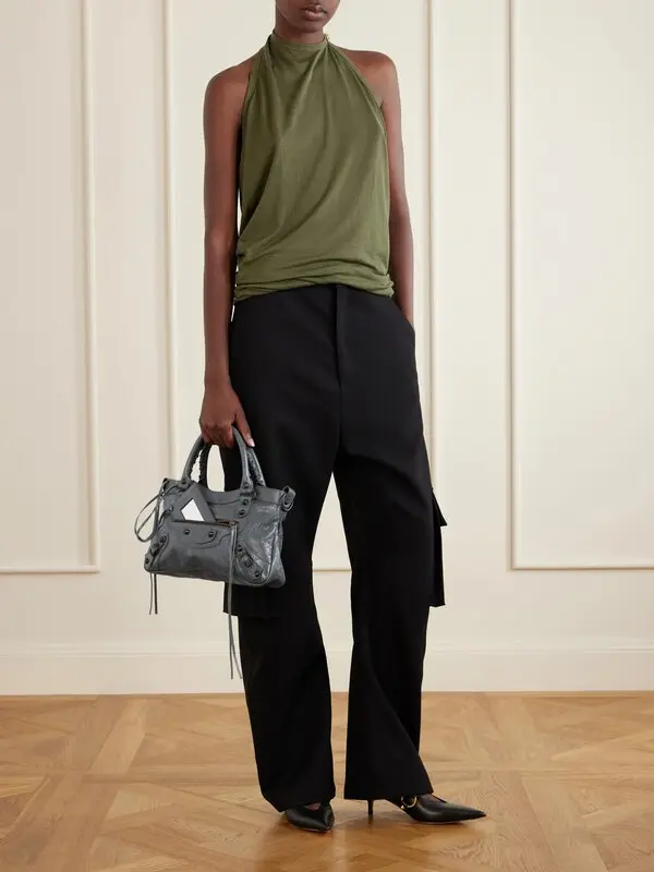 Balenciaga Le City Crinkled-leather Shoulder Bag - Gray
