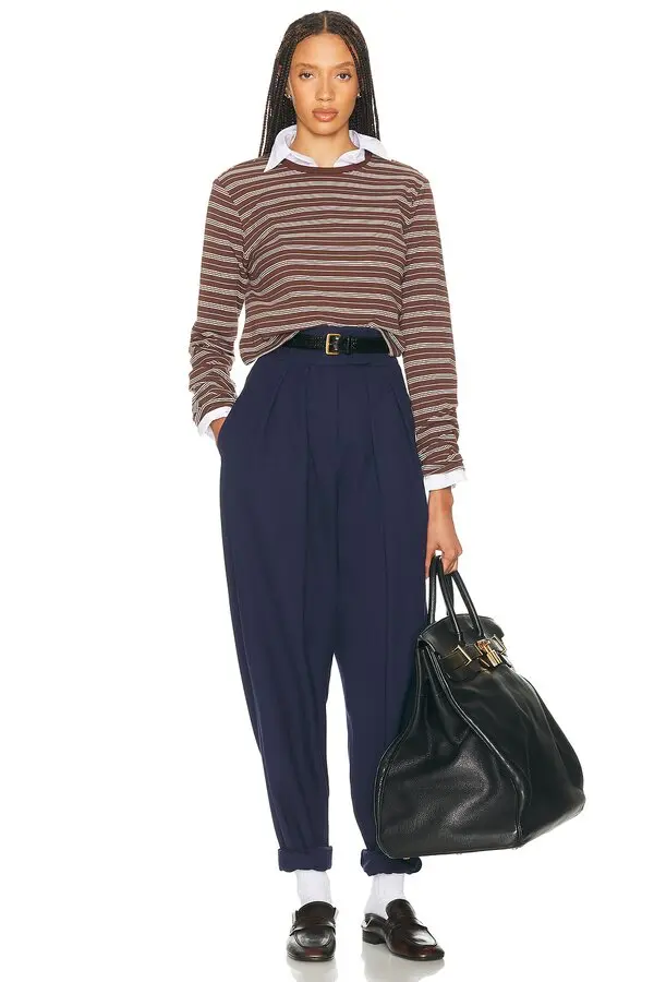 HELSA The Rib Long Sleeve Tee In Stripe