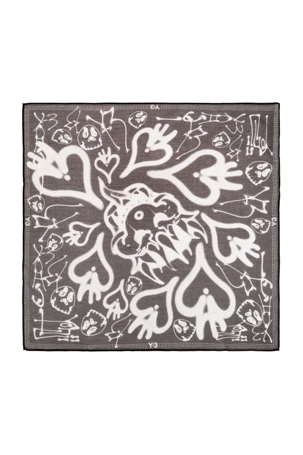 Y3 Silk Scarf With Print - Black