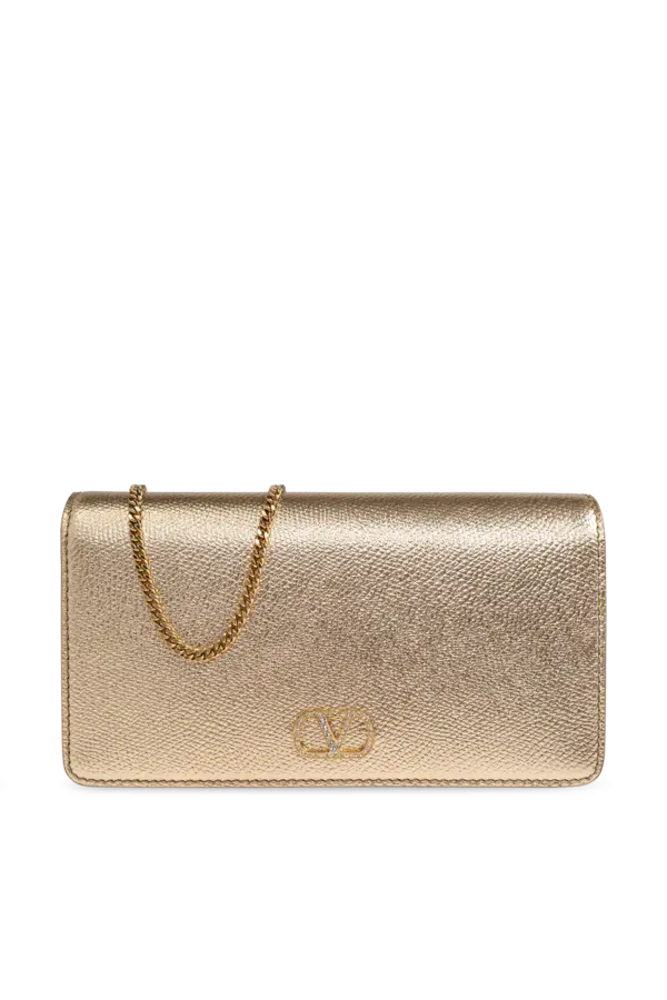 Valentino Garavani Leather Clutch With Crystal Embellished Logo