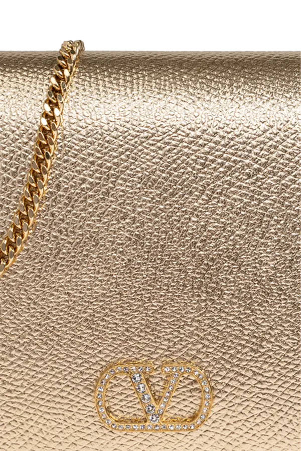 Valentino Garavani Leather Clutch With Crystal Embellished Logo