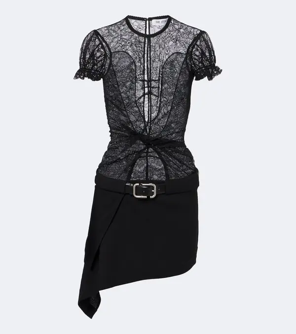 Attico Belted Lace Minidress - Black