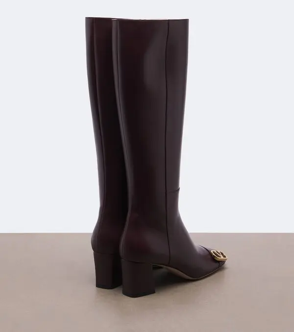 Valentino Garavani Vesside Vlogo Leather Knee-high Boots - Burgundy