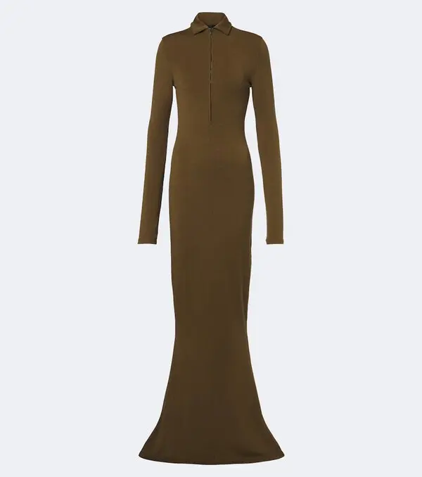 MUGLER Wool-blend Jersey Polo Dress - Green