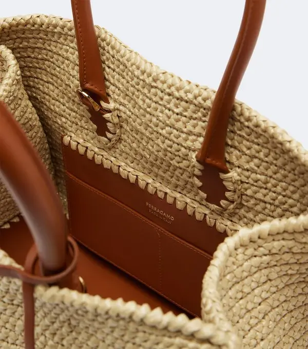 FERRAGAMO Hug Medium Raffia Shoulder Bag