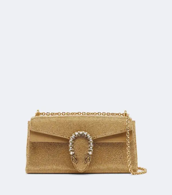 Gucci Dionysus Small Embellished Suede Shoulder Bag - Gold
