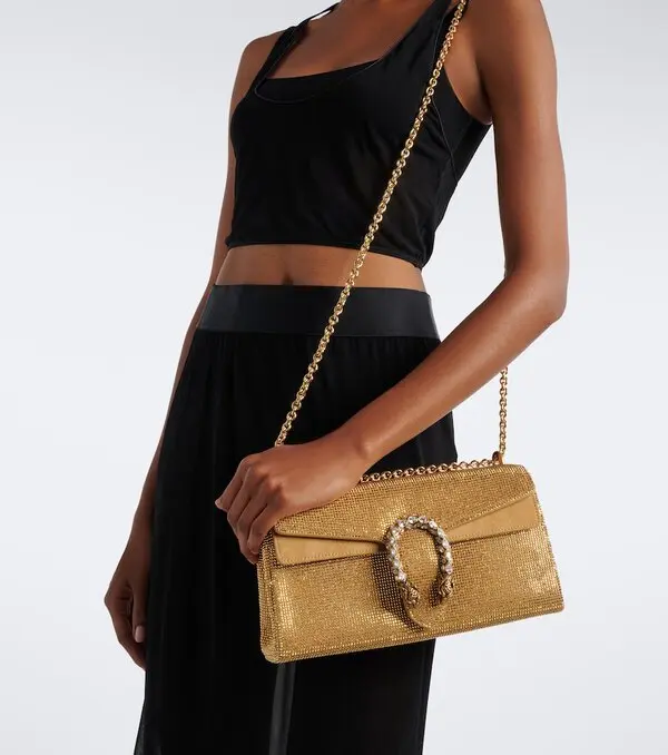 Gucci Dionysus Small Embellished Suede Shoulder Bag