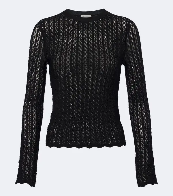 Saint Laurent Pointelle Knit Crewneck Top - Black