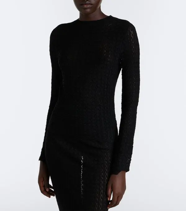 Saint Laurent Pointelle Knit Crewneck Top