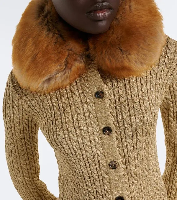 Saint Laurent Cable-knit Shearling-trimmed Cardigan