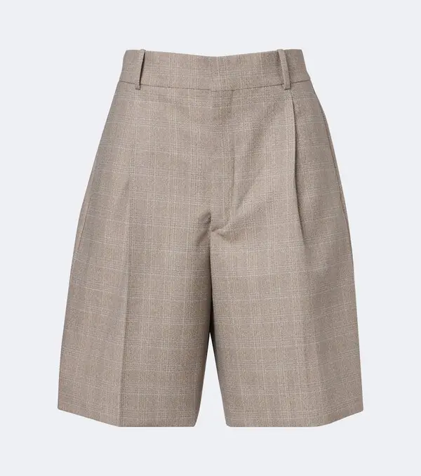 Bottega Veneta Prince Of Wales Wool Shorts - Beige