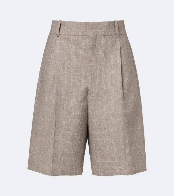 Bottega Veneta Prince Of Wales Check Wool Bermuda Shorts - Gray