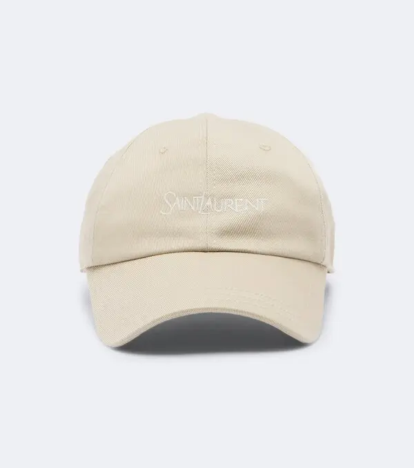 Saint Laurent Logo Cotton Gabardine Baseball Cap - Beige