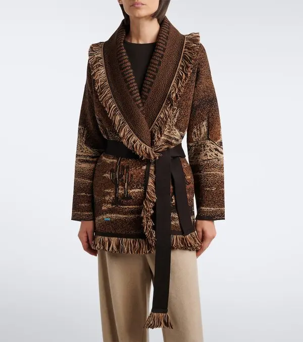 Alanui Jacquard Wool-blend Cardigan With Fringe - Brown