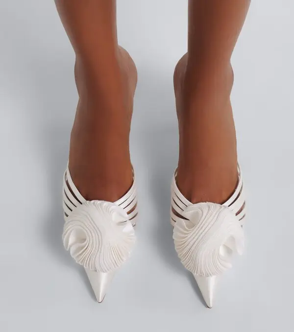 AQUAZZURA Wild Bloom Appliqué Satin Mules - White