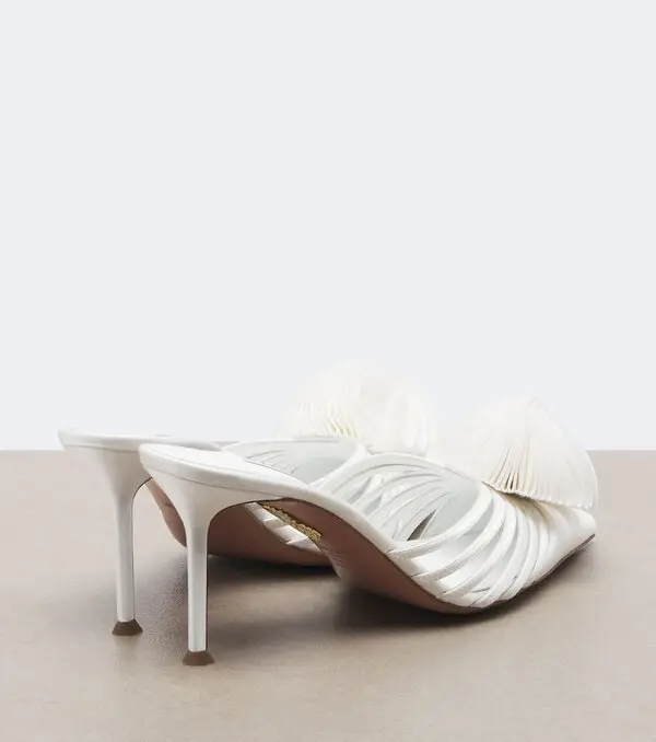 AQUAZZURA Wild Bloom Appliqué Satin Mules - White