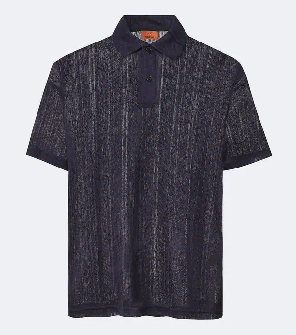 Missoni Greek Key Knitted Polo Shirt - Blue